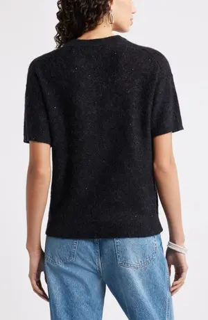 Nordstrom Sequin Embellished Short Sleeve Sweater - Black-black Sequin