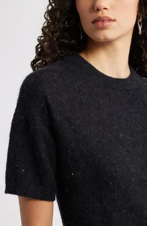 Nordstrom Sequin Embellished Short Sleeve Sweater - Black-black Sequin