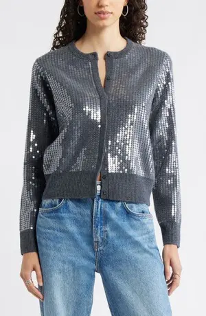 Nordstrom Sequin Wool & Cashmere Cardigan - Grey Dark Charcoal Sequin