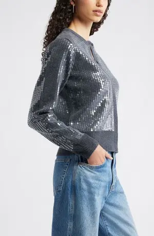 Nordstrom Sequin Wool & Cashmere Cardigan - Grey Dark Charcoal Sequin