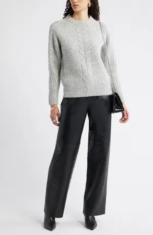 Nordstrom Cable Crewneck Alpaca Blend Sweater - Grey Heather