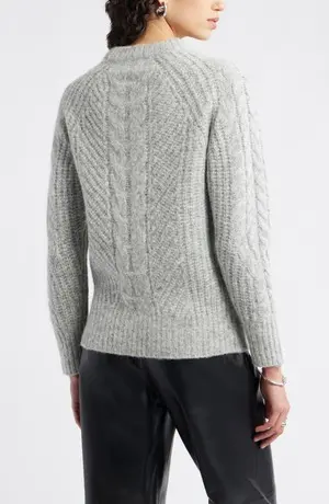 Nordstrom Cable Crewneck Alpaca Blend Sweater - Grey Heather