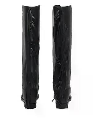 VIA ROMA 15 Malibu Fringed Leather Knee High Boots - Black
