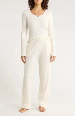 PAPINELLE Claire Waffle Knit Pajamas - Ecru
