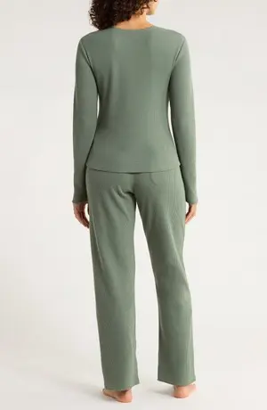 PAPINELLE Claire Waffle Knit Pajamas - Moss