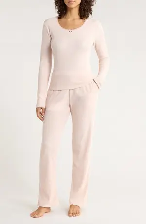 PAPINELLE Claire Waffle Knit Pajamas - Pearl Blush