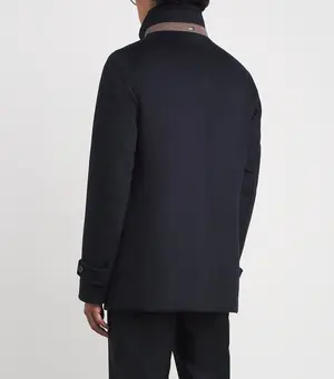 Herno Cashmere Car Coat With Shearling Trim - Navy