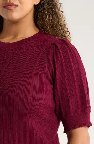 Wit & Wisdom Pointelle Elbow Sleeve Sweater - Wild Plum