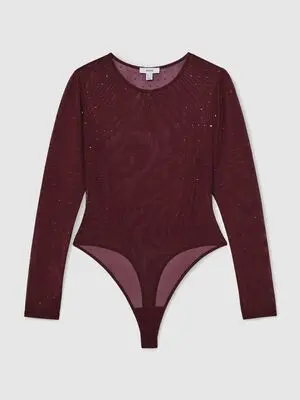 REISS Crystal-embellished Mesh Bodysuit