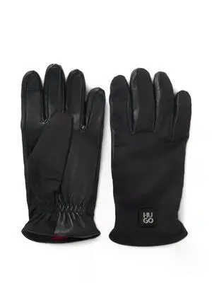 Hugo Leather Panelled Gloves - Black