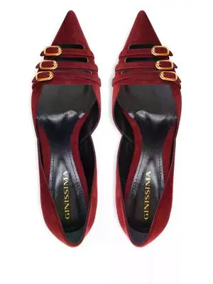 GINISSIMA 100mm Gina Buckle Suede Pumps - Red