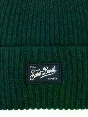MC2 SAINT BARTH Ribbed Beanie With Logo Appliqu - Green