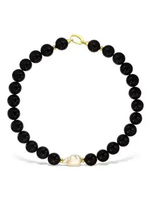 OBSIDIAN Beaded Pearl Necklace - Black