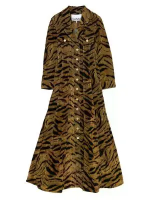 GANNI Tiger-print Button-up Maxi Dress