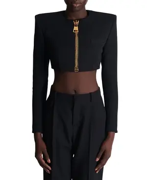 Balmain Cropped Jacket In Grain De Poudre Wool
