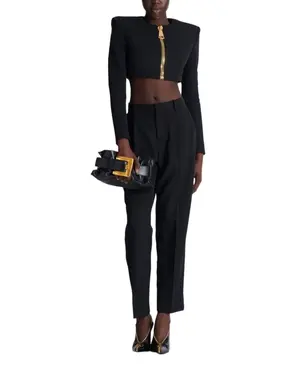 Balmain Cropped Jacket In Grain De Poudre Wool