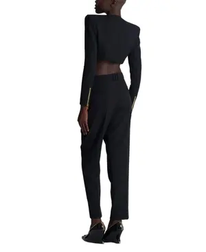 Balmain Cropped Jacket In Grain De Poudre Wool