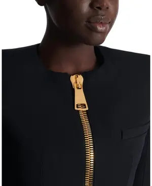Balmain Cropped Jacket In Grain De Poudre Wool