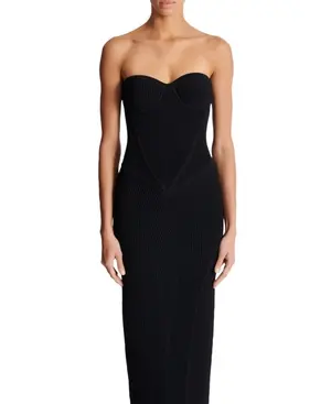 Balmain Long Strapless Knit Dress