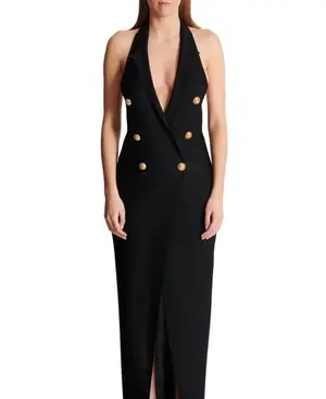 Balmain Long Halterneck Knit Dress
