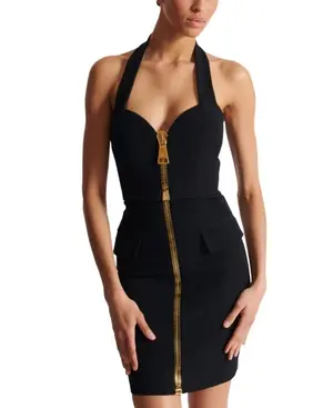 Balmain Bustier Top In Grain De Poudre Wool