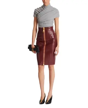 Balmain Lambskin Leather Pencil Skirt