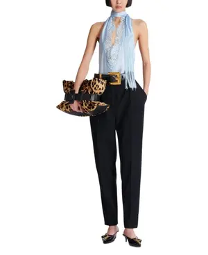 Balmain Backless Fringed Satin Top - Blue
