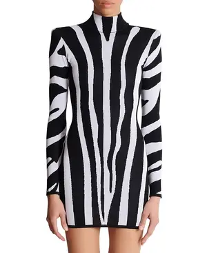 Balmain Short Knit Dress With Zebra Intarsia - Black