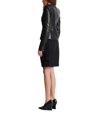 Balmain Cropped Peplum Lambskin Jacket