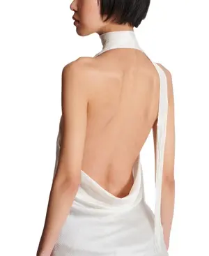 Balmain Backless Fringed Satin Top