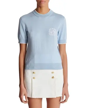 Balmain Embleme-embroidered Knit Top - Blue