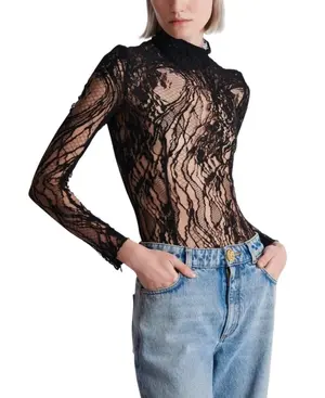 Balmain Long-sleeved Lace Bodysuit - Black