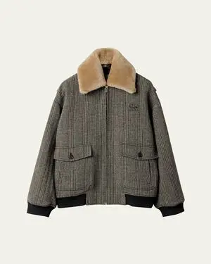 Miu Miu Shearling-collar Wool Tweed Bomber Jacket