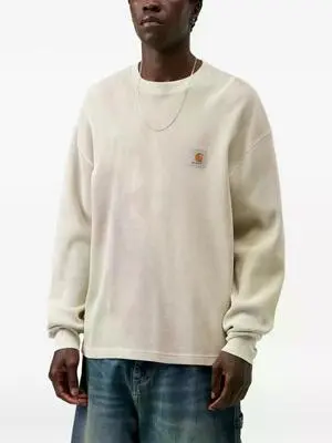 Carhartt Work In Progress Waffle Knit Logo Patch Long Sleeve Crewneck