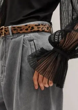 ME+EM Lace Insert Tulle Blouse - Black