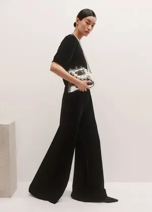 ME+EM Fluid Velour Palazzo - Black