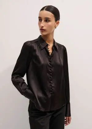 ME+EM Silk Satin Button Down Blouse With Tie