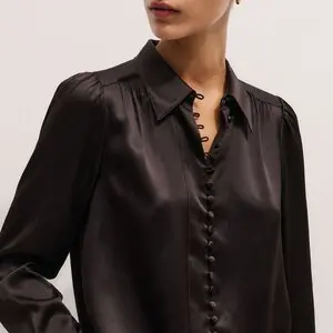 ME+EM Silk Satin Button Down Blouse With Tie