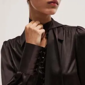 ME+EM Silk Satin Button Down Blouse With Tie
