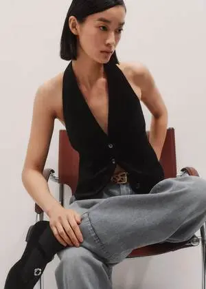 ME+EM Stretch Velvet Halter Waistcoat