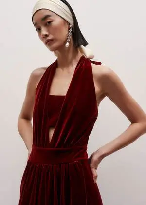 ME+EM Fluid Velour Halterneck Jumpsuit - Deep Ruby Red