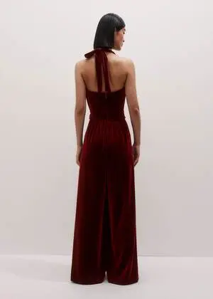 ME+EM Fluid Velour Halterneck Jumpsuit - Deep Ruby Red