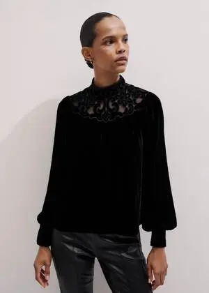 ME+EM Silk Blend Velvet Embroidered Top