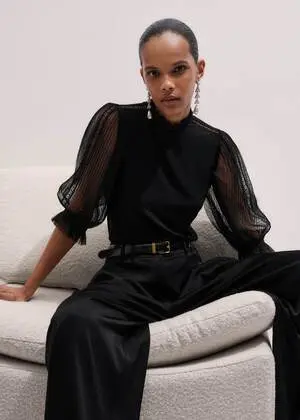 ME+EM Lace Insert Tulle Layering Blouse