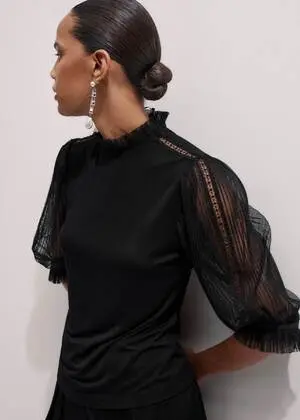 ME+EM Lace Insert Tulle Layering Blouse