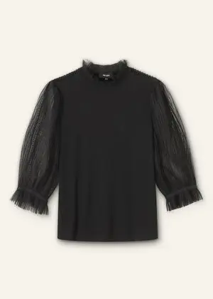 ME+EM Lace Insert Tulle Layering Blouse