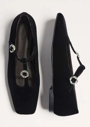 ME+EM Square Toe T-bar Flat - Black