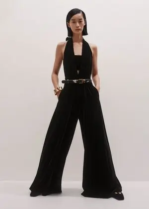 ME+EM Fluid Velour Halterneck Jumpsuit - Black