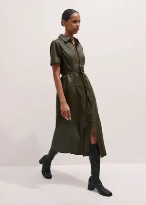 ME+EM Fit & Flare Midi Dress With Belt - Intense Olive