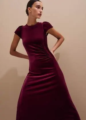 ME+EM Fluid Velour Draped Maxi Dress - Deep Ruby Red